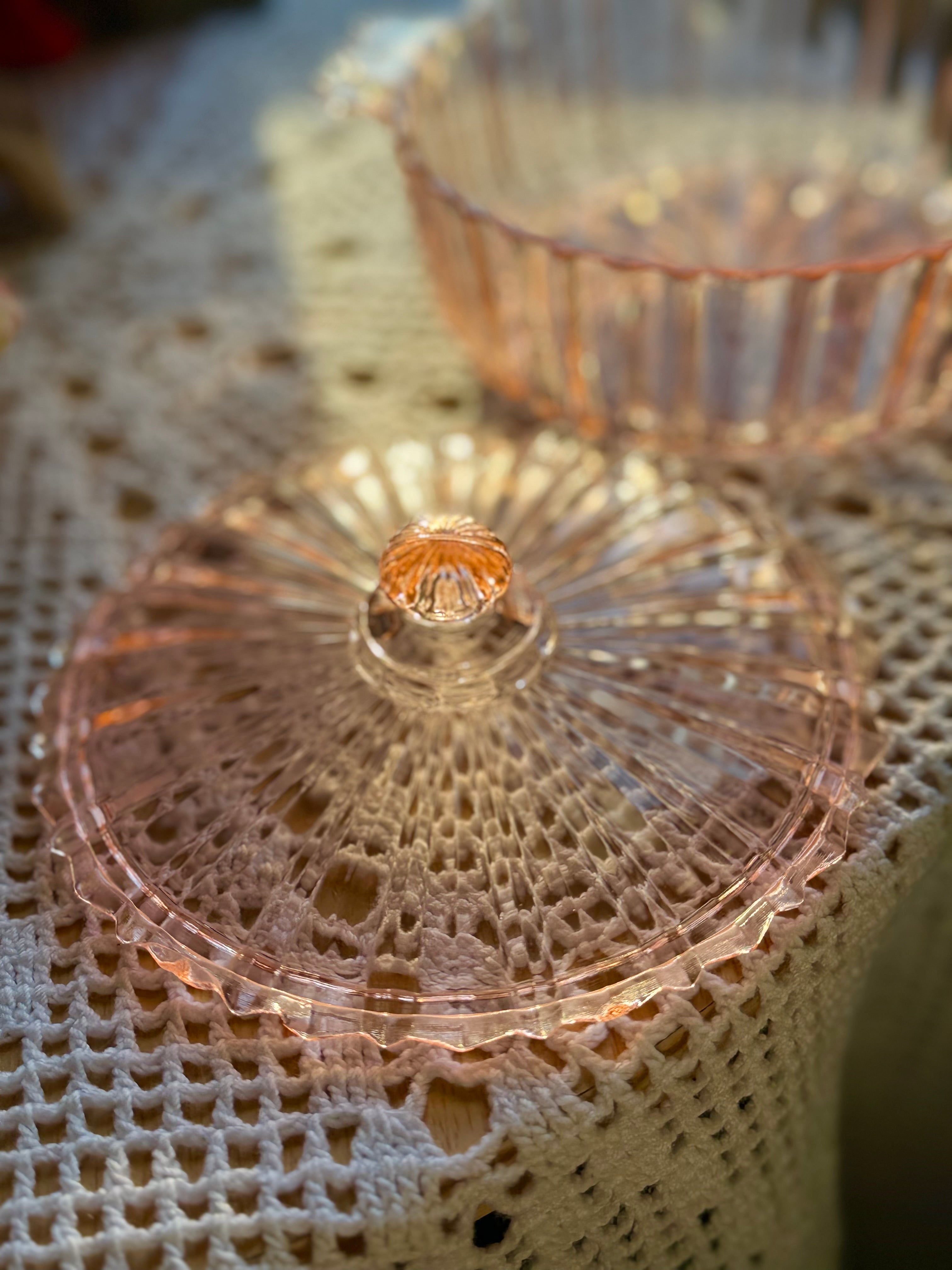 Jeannette Glass “Windsor” Pink Depression Glass Candy Dish with Lid ...